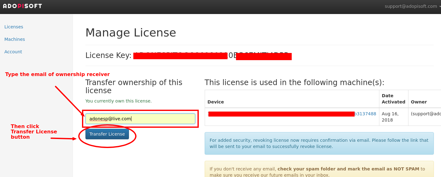 How To Transfer Machine/License Ownership - AdoPiSoft Blog